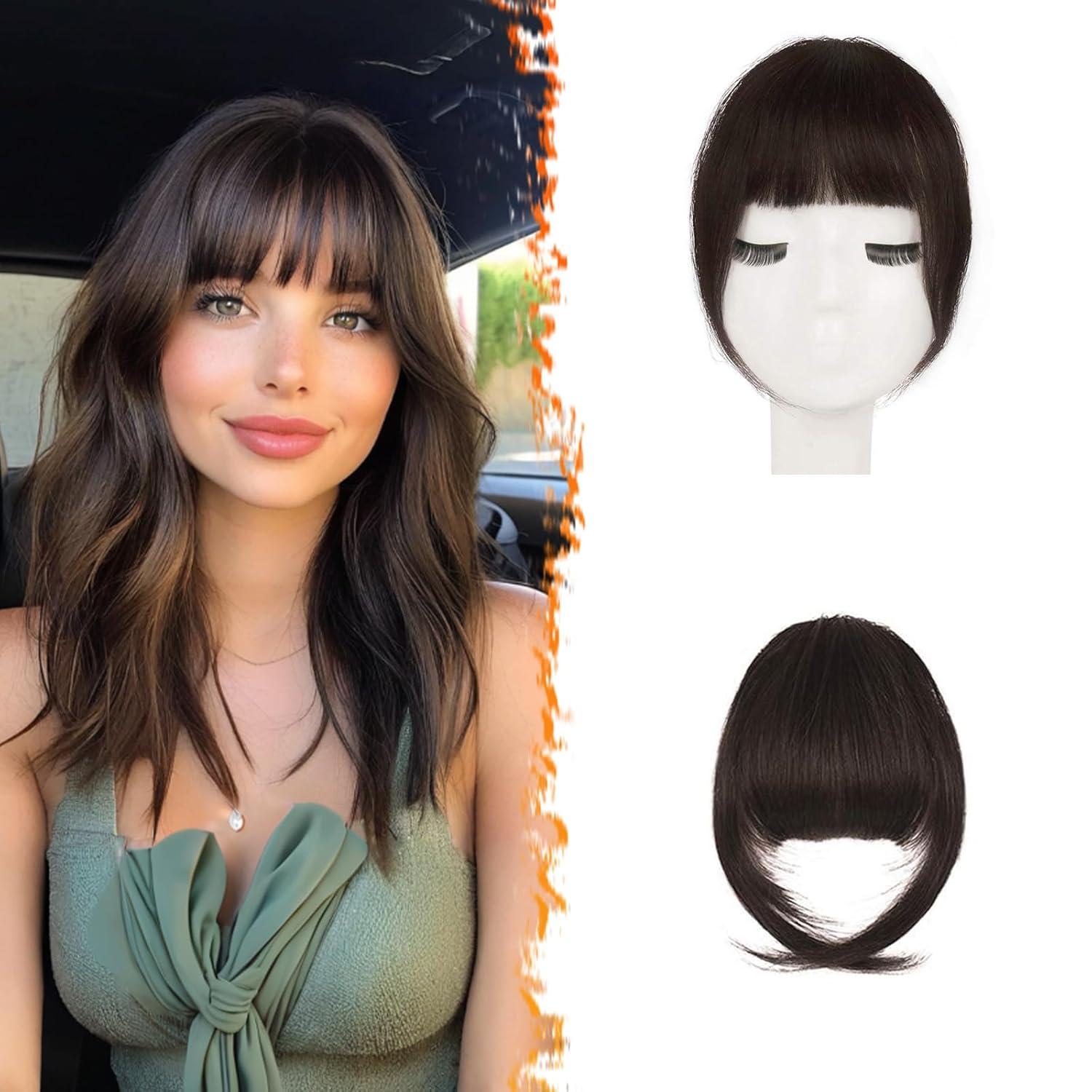 Echthaar Clip in Pony Dunkelbraun Fringe Haarteil – LuxusKollektion