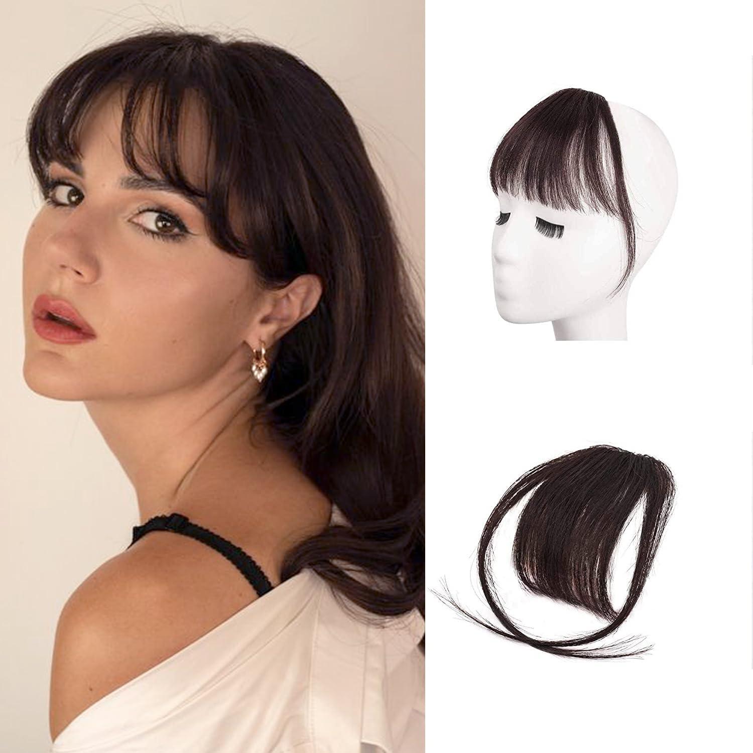 Clip in Pony Dunkelbraun Echthaar Fringe Haarteil Wispy – LuxusKollektion