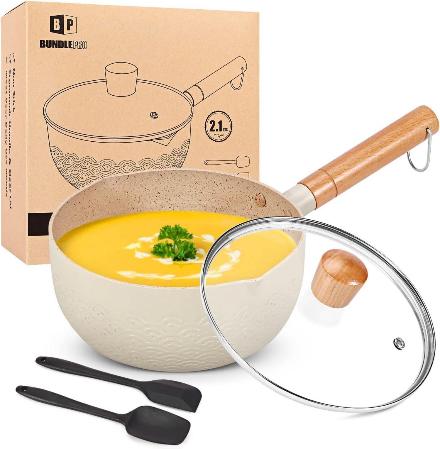 BUNDLEPRO Antihaft Kochtopf-Set 2,1 Quart BEIGE – LuxusKollektion