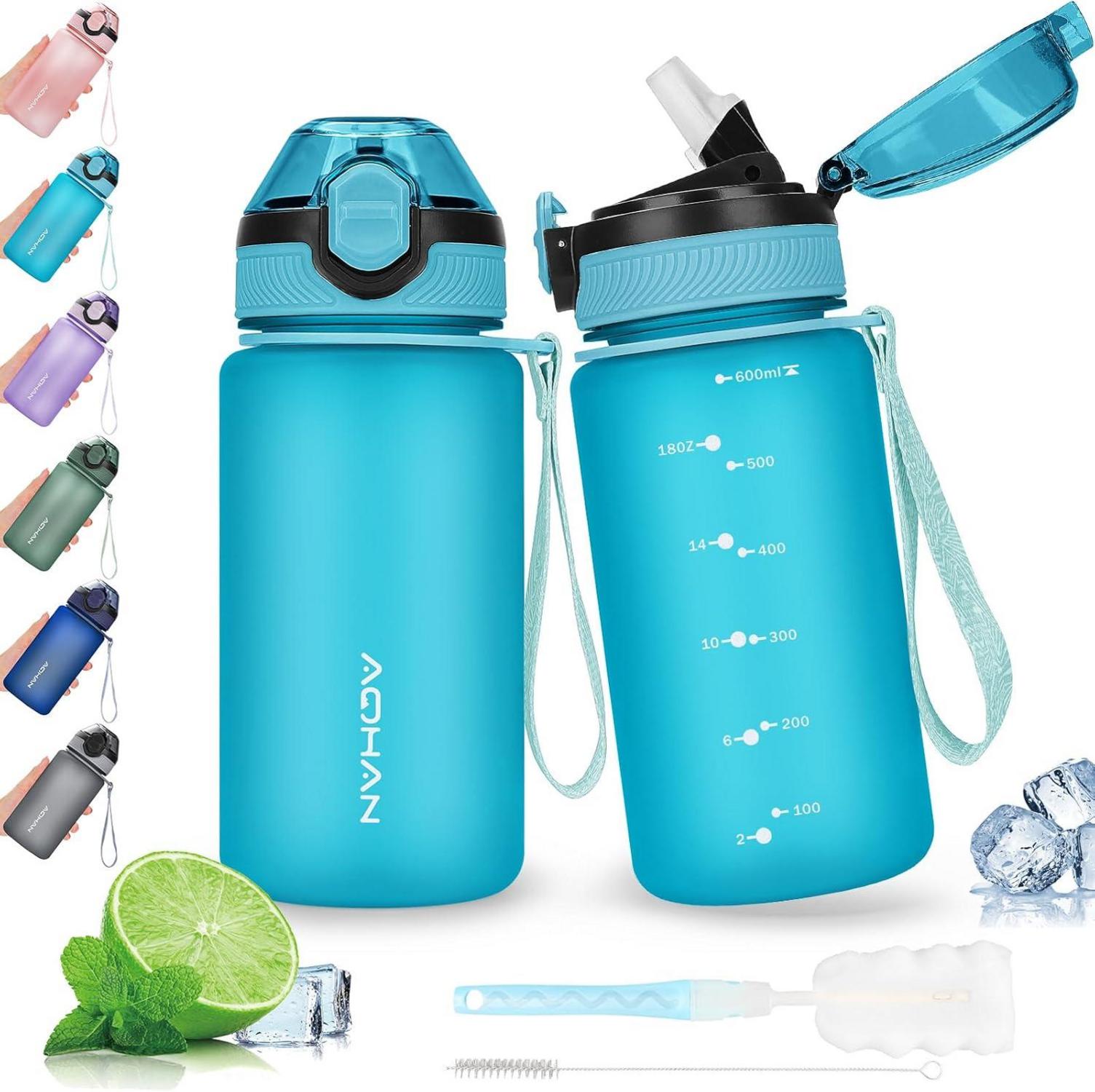 AOHAN Trinkflasche 600ML mit auslaufsicherem Klappdeckel und ...