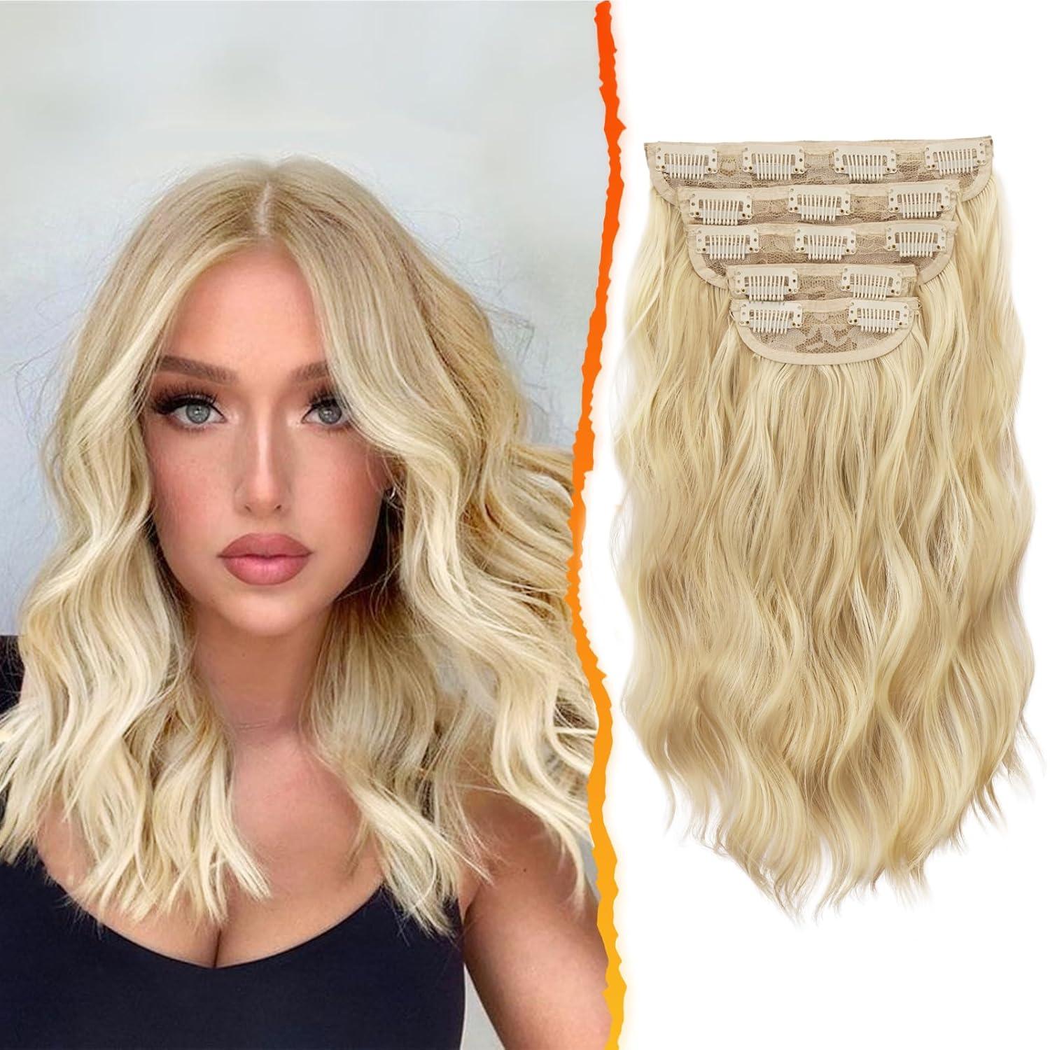 Clip in Extensions 35cm Blond Wellige Haarverlängerung 5PCs ...
