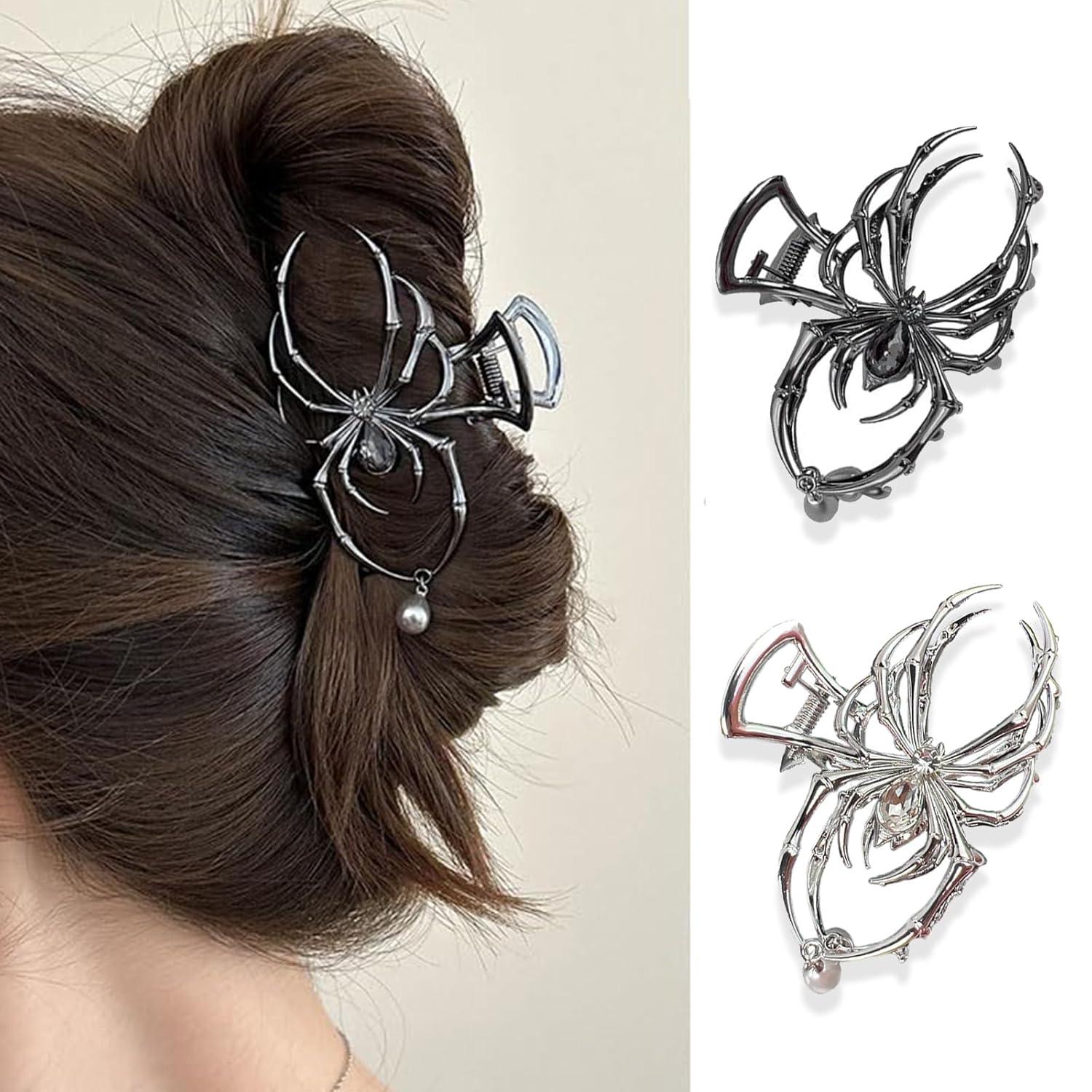 2er Set Metall Spinnen Haarklammer Silber, Gothic Punk Y2K ...